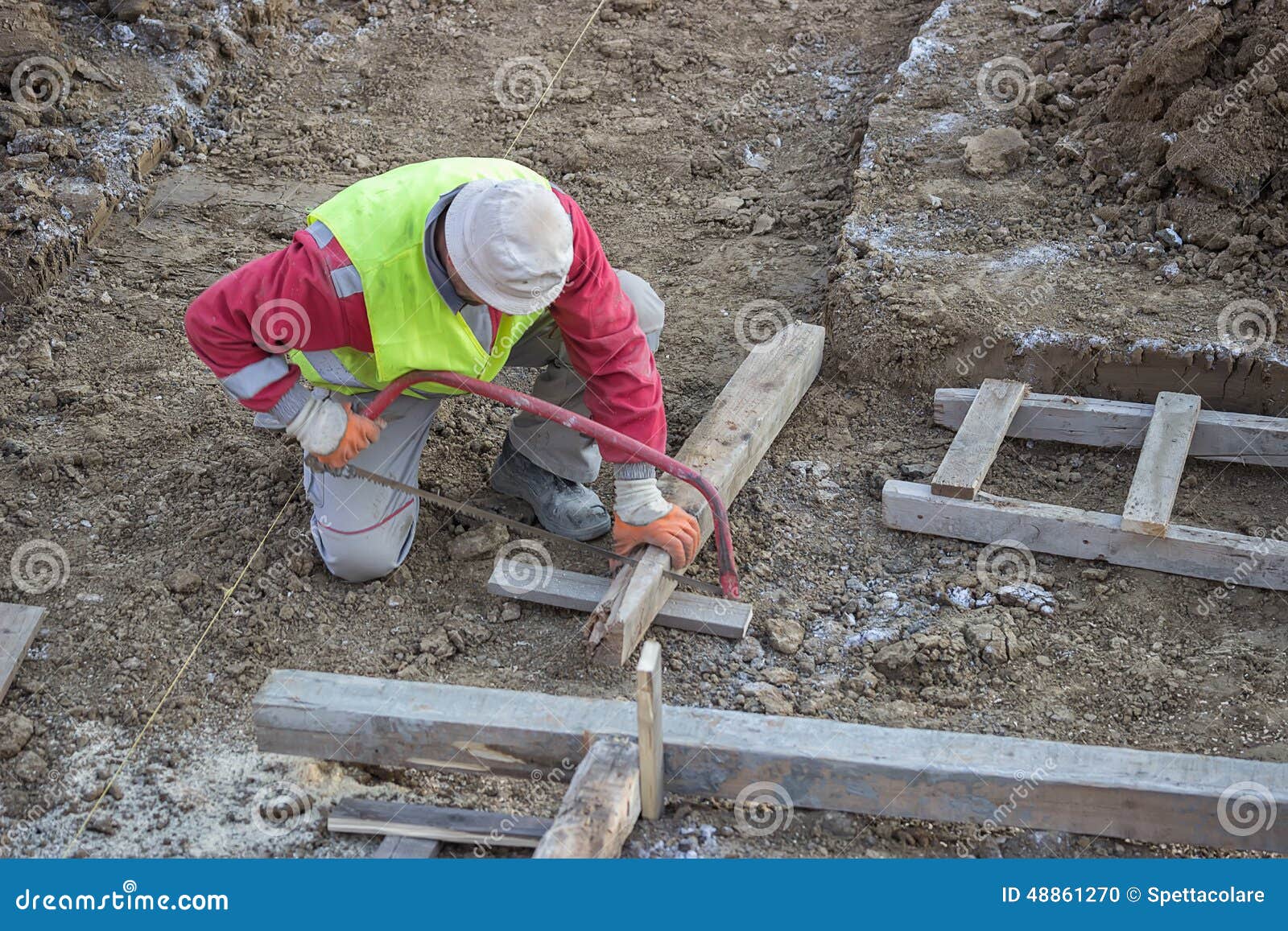 Cutting Wooden Beam for Formwork Stock Photo - Image of contractor ...