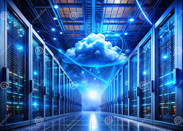 CuttingEdge Data Center Holographic Interfaces and Neon Blue Lighting ...