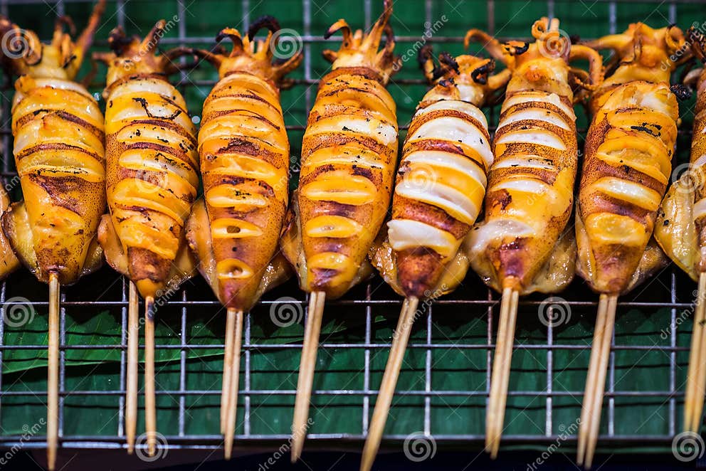 Cuttlefish on the barbecue stock photo. Image of cooking - 89189768
