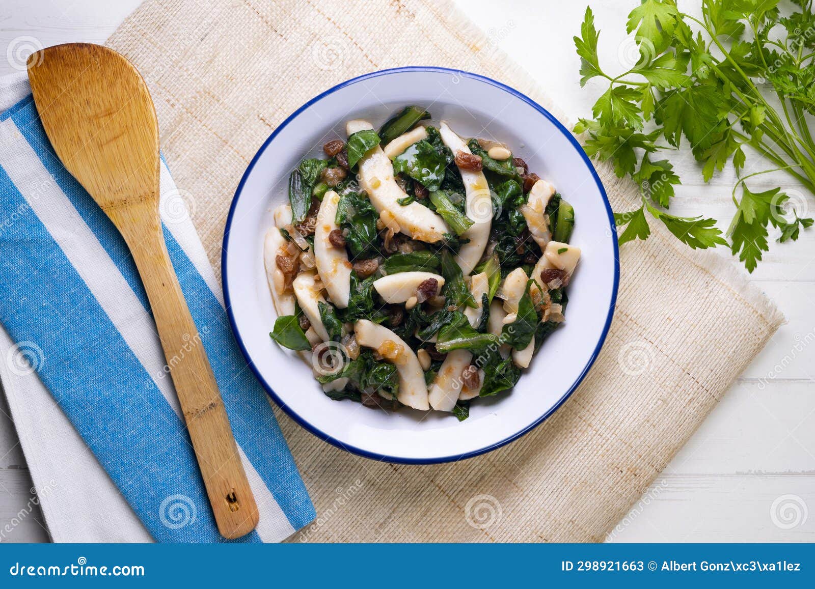 Cuttlefish Cooked with Chard and Spinach. Spanish Traditional Tapas ...