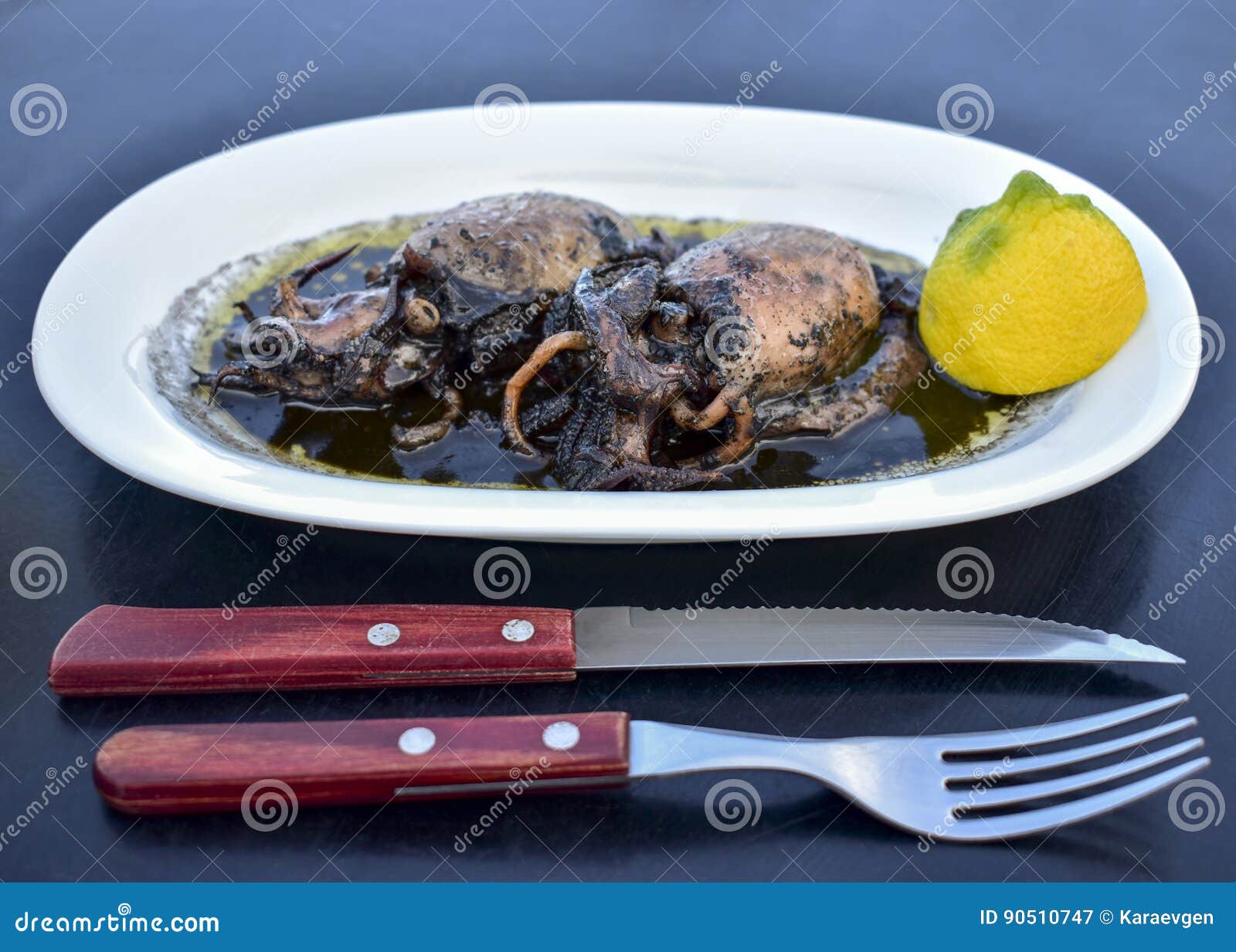 Cuttlefish Grilled in Ink with Lemon Stock Image - Image of antipasto ...