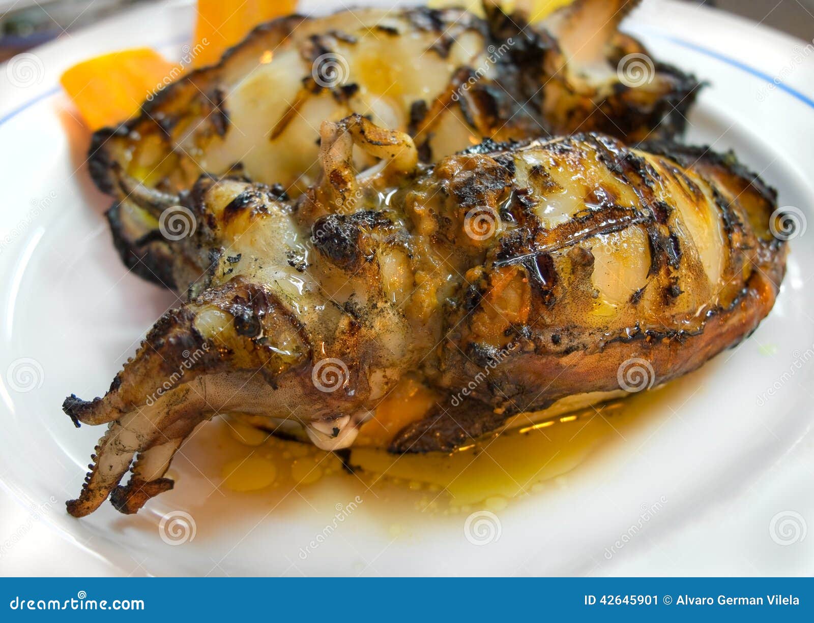 Cuttlefish Grilled with Their Guts All Inside. Stock Image - Image of ...