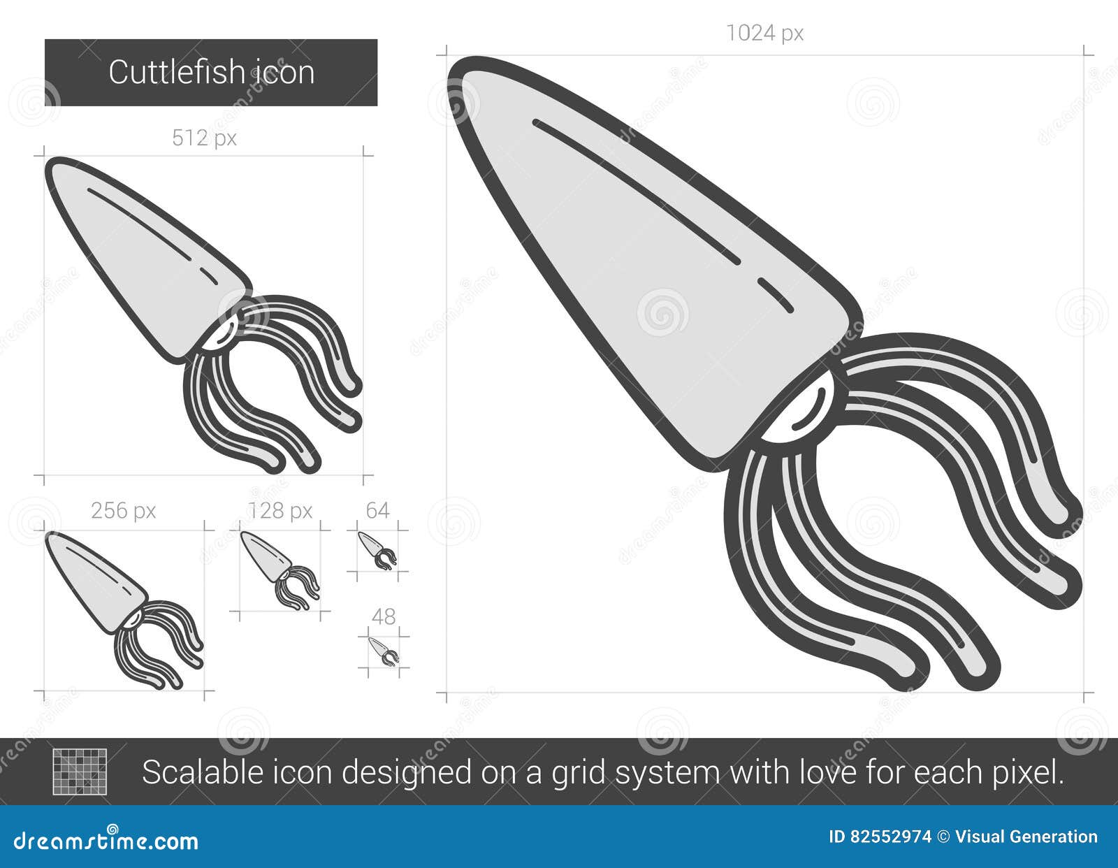 Cuttlefish line icon. stock vector. Illustration of abstract - 82552974