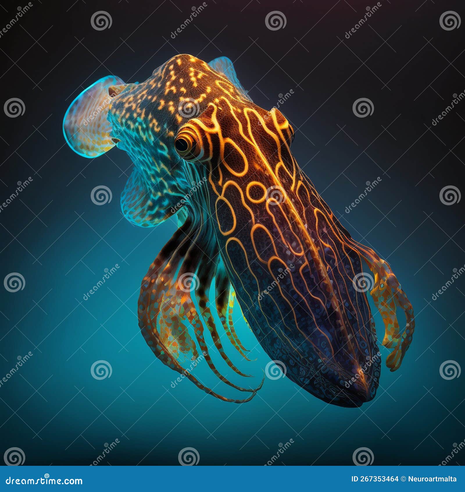Cuttlefish Pop Art Deco Render Style Stock Illustration - Illustration ...