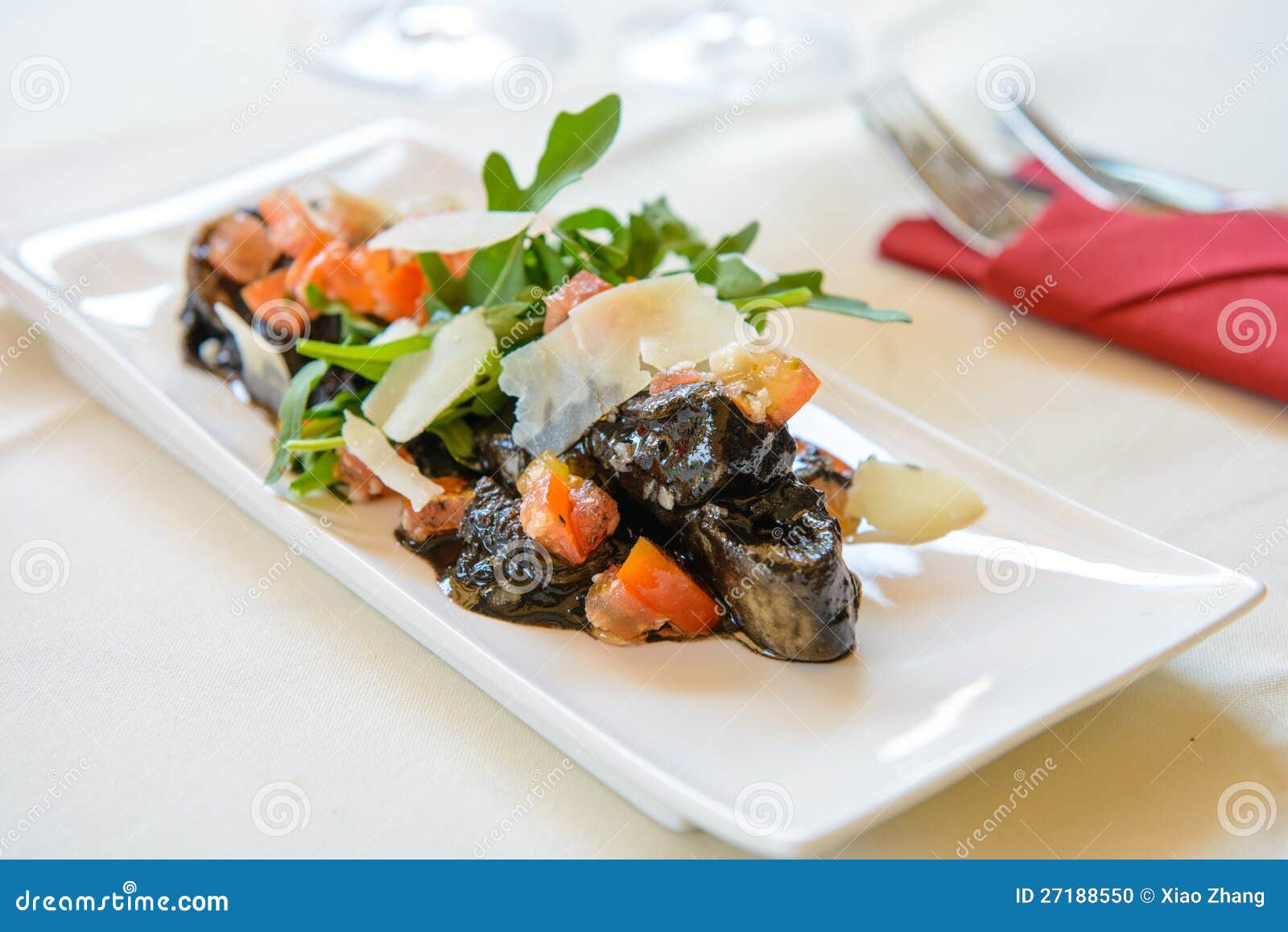 Cuttlefish Salad with Green Vegetable Stock Photo - Image of black ...