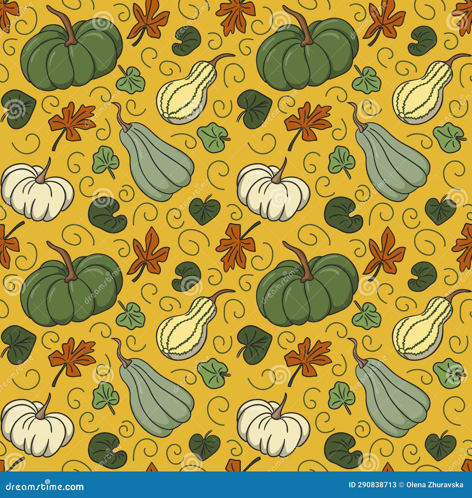Cuty Autumn Green and White Pumpkin Pattern Stock Vector - Illustration ...