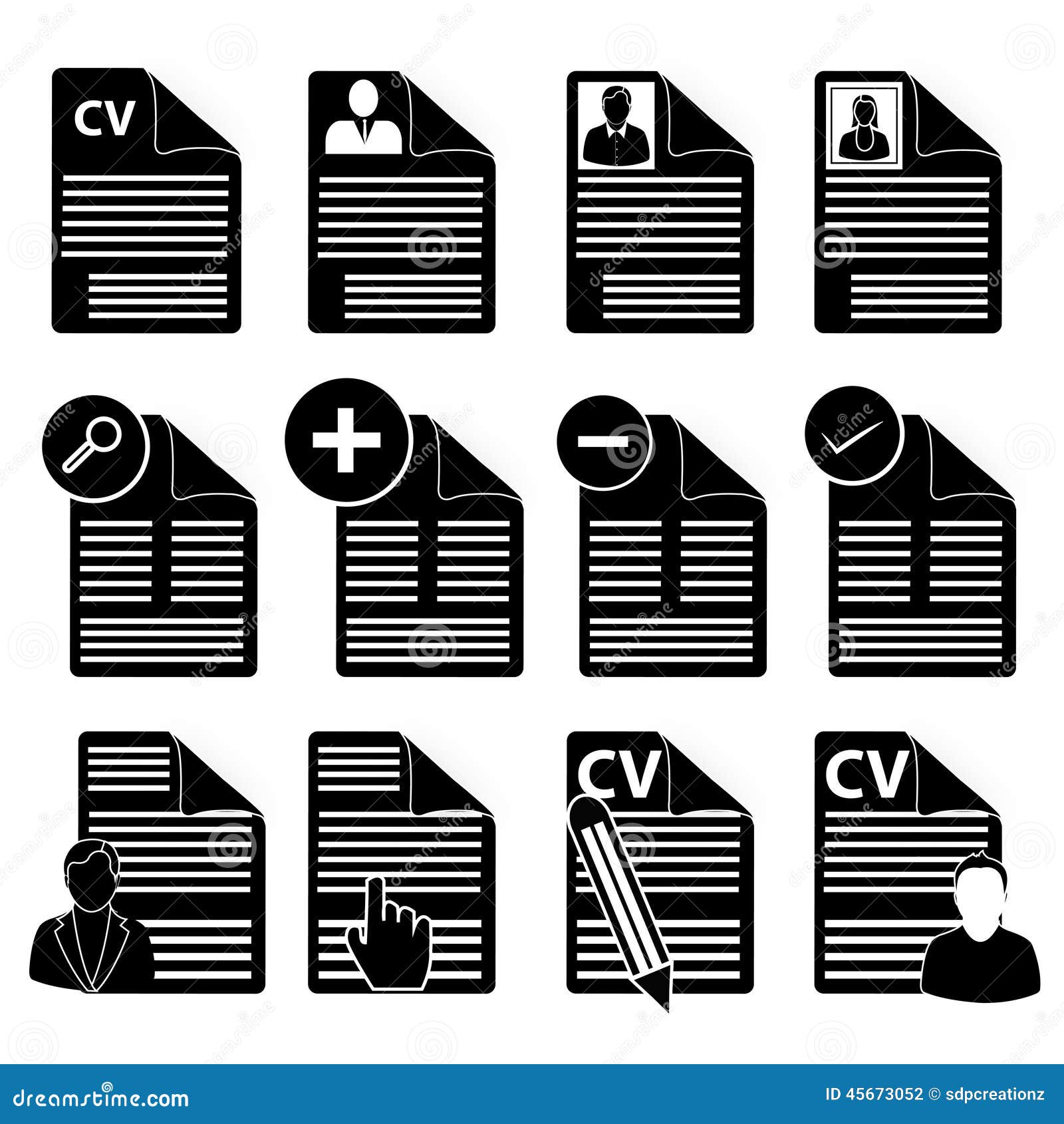Cv-geplaatste pictogrammen stock illustratie. Illustration of hervat ...