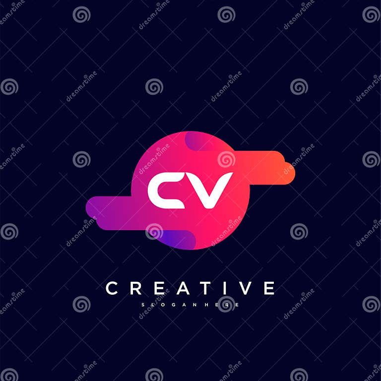 CV Initial Letter Logo Icon Design Template Elements with Wave Colorful ...
