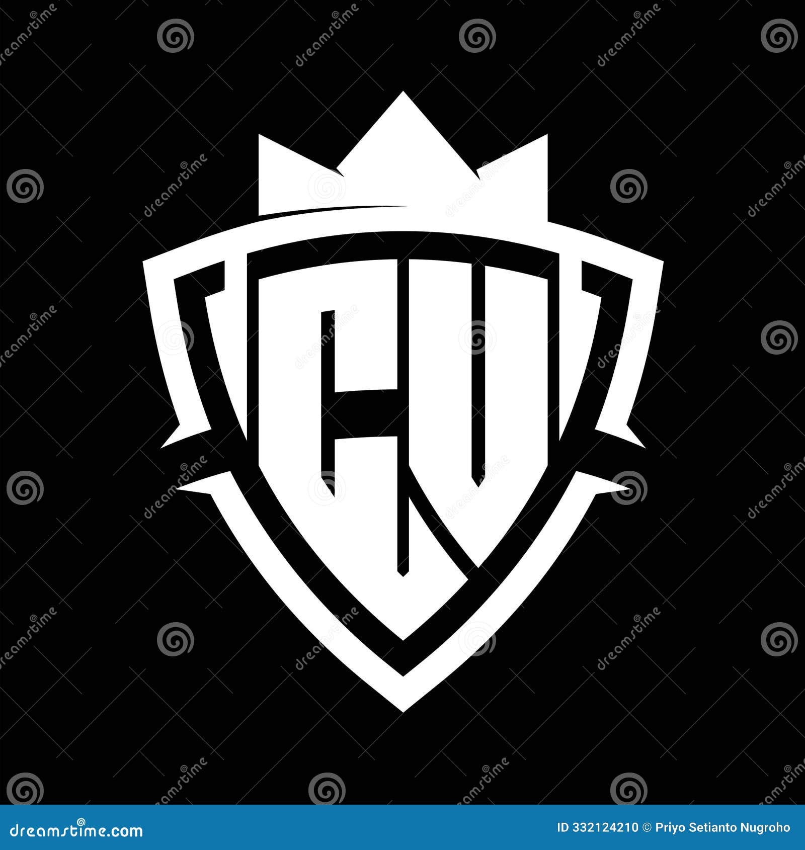 CV Letter Monogram with Triangle Curve Shield Shape with Crown White ...