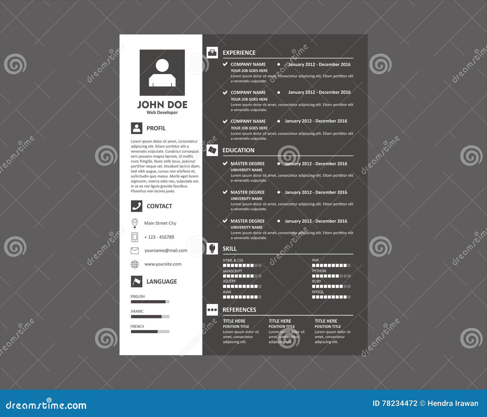 CV Resume / Curriculum Vitae Dark Stock Illustration - Illustration of ...