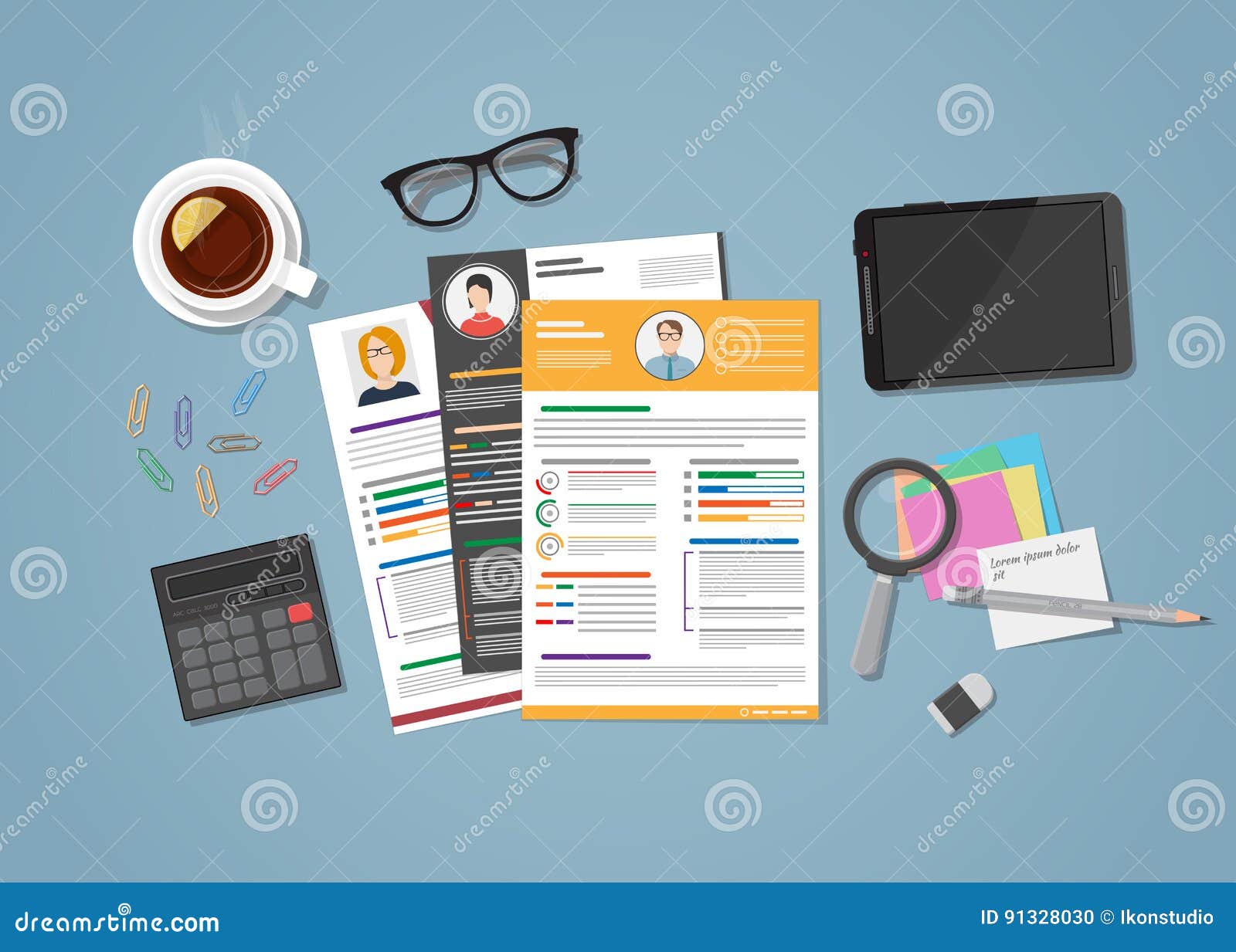 CV workspace with objects stock vector. Illustration of career - 91328030