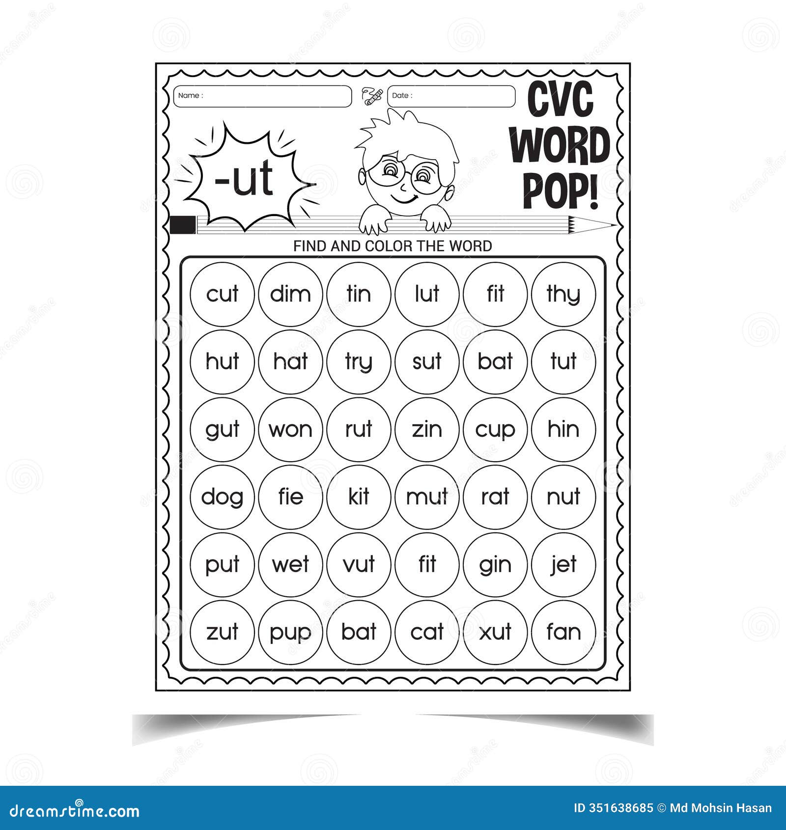 Editable Cvc Worksheet Kdp Interior For Child Classroom Vector ...