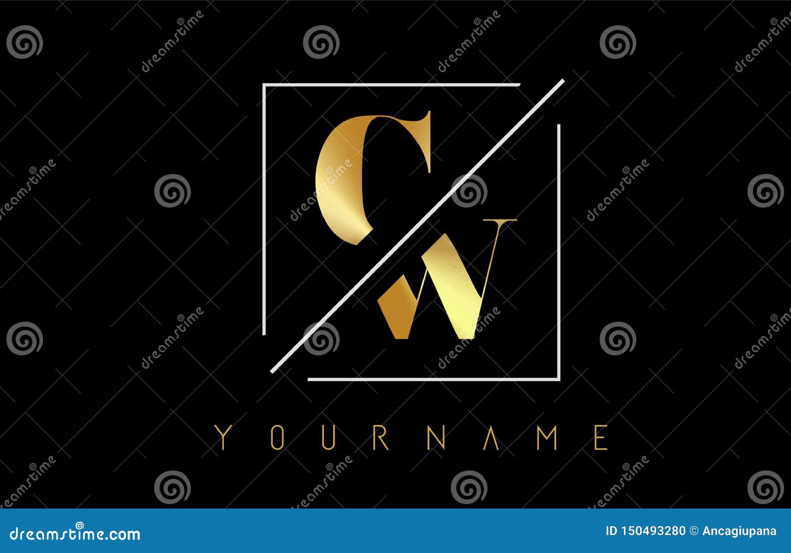 CW Golden Letter Logo with Cutted and Intersected Design Stock Vector ...
