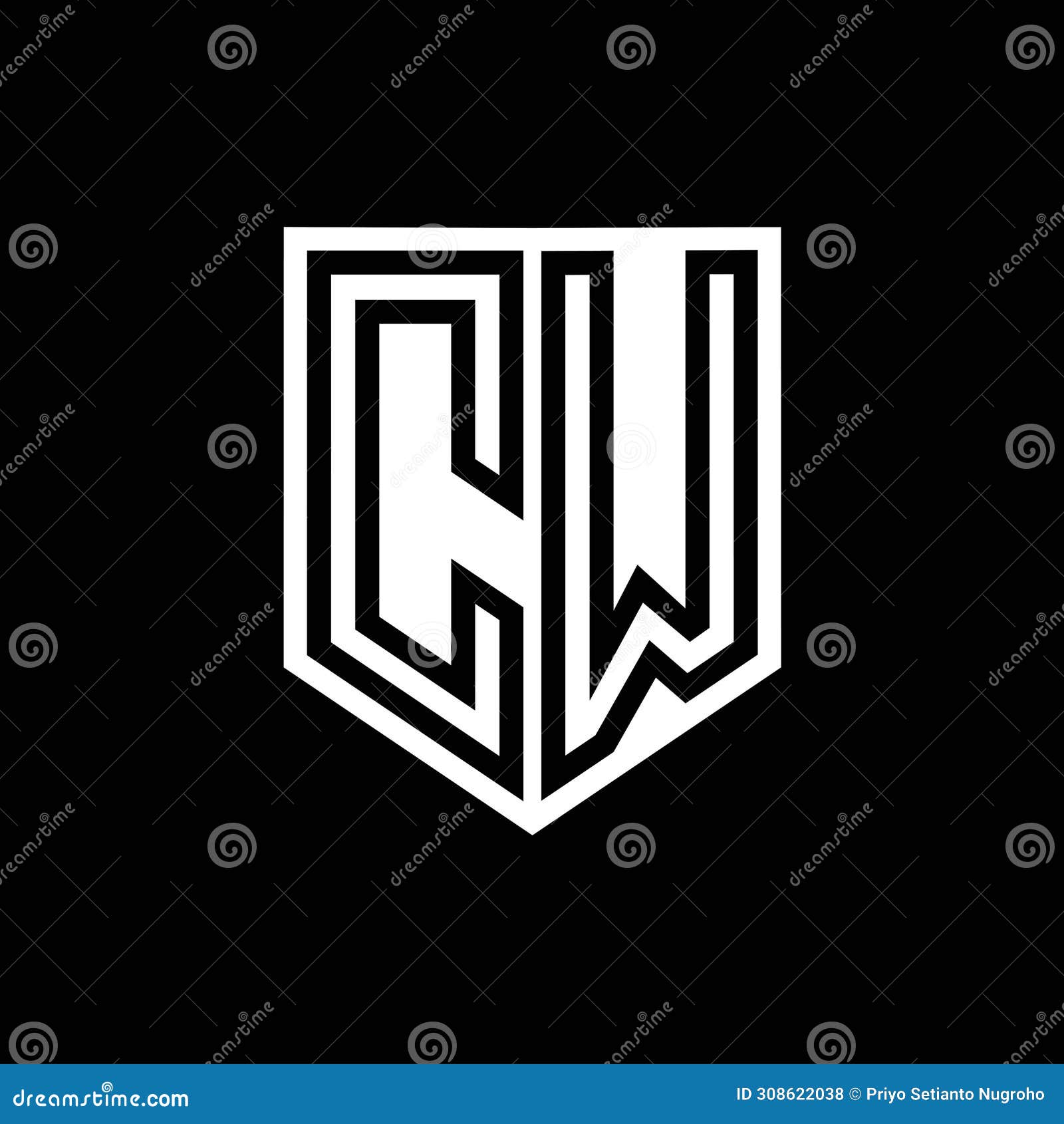 CW Logo Monogram Shield Geometric Black Line Inside White Shield Color ...