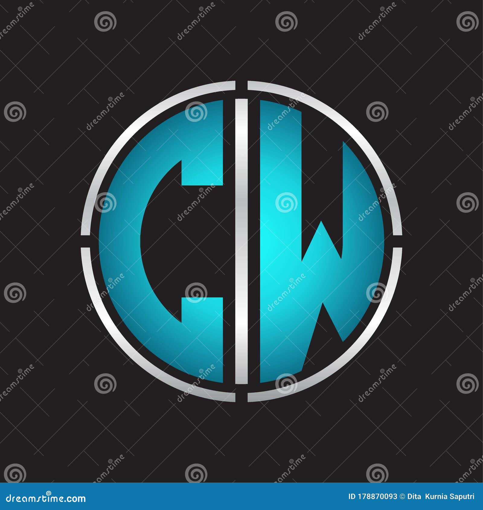 CW Logo Initial with Circle Line Cut Design Template on Blue Colors ...