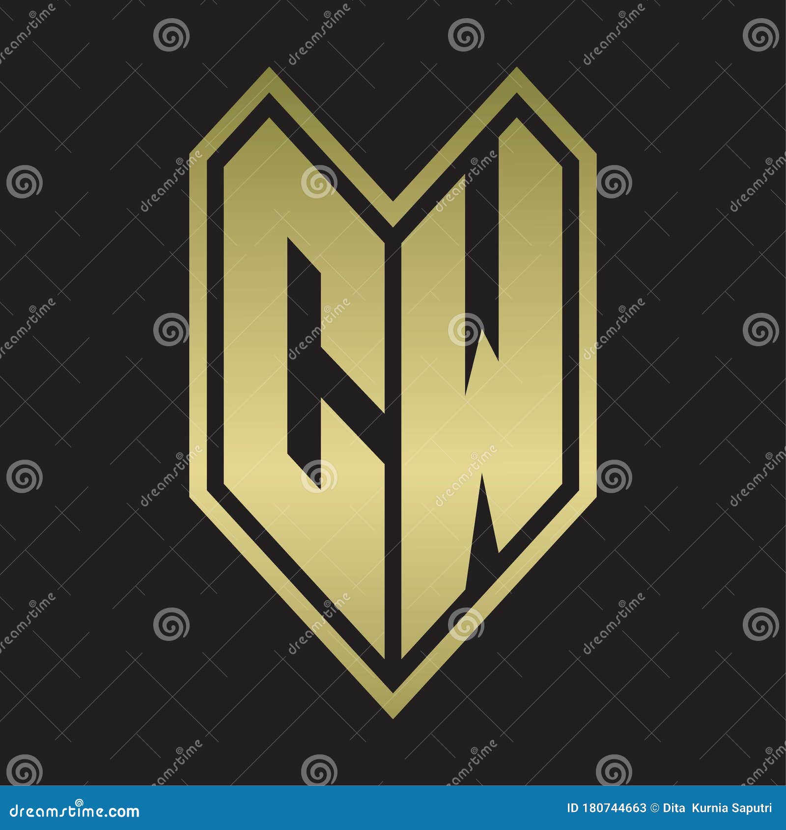 CW Logo Monogram with Emblem Line Style Isolated on Gold Colors Stock ...