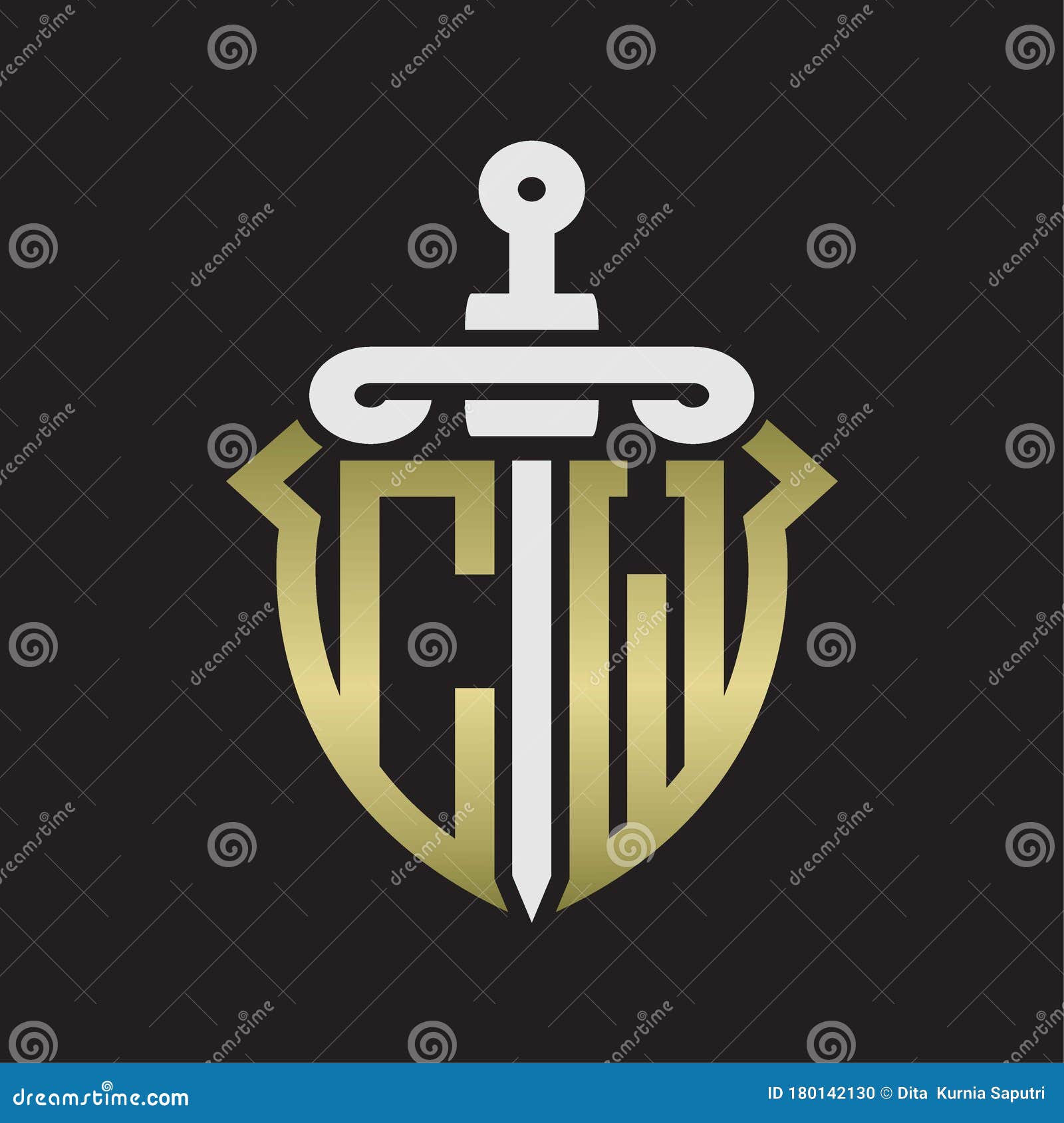 CW Logo Monogram with Sword and Shield Combination Isolated with Gold ...