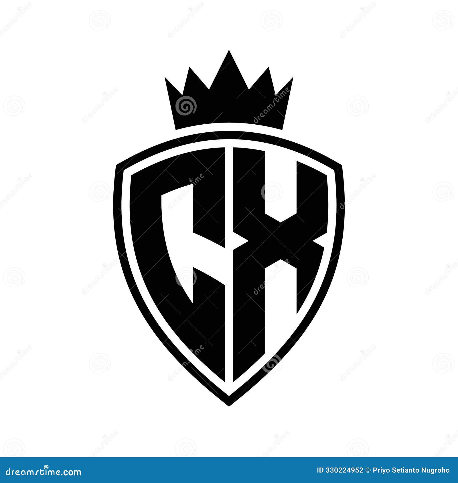 CX Letter Monogram Shield and Crown Outline Shape with Black and White ...
