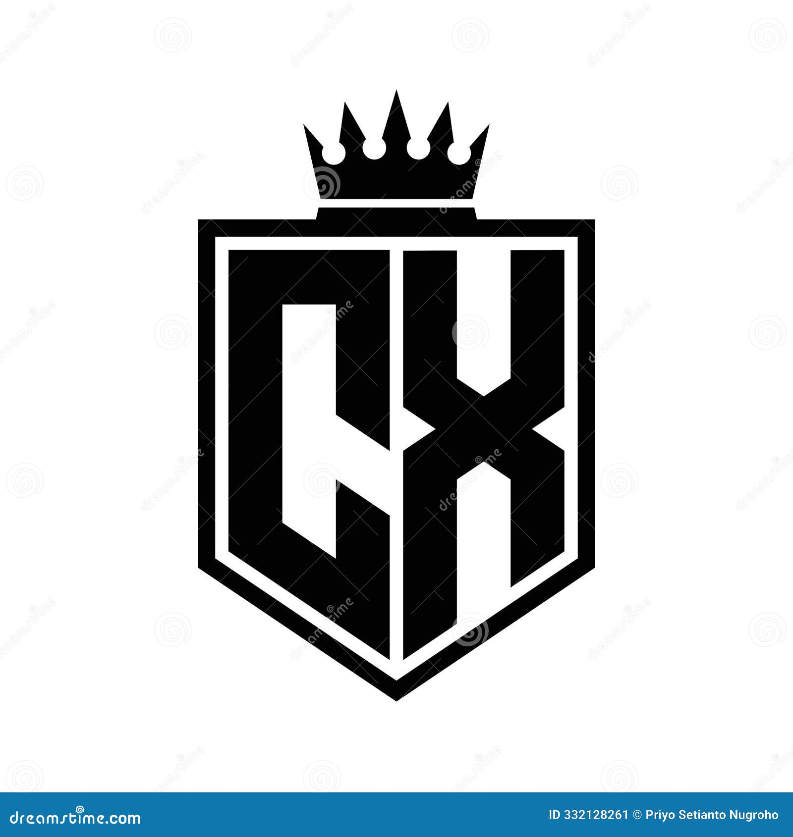 CX Logo Monogram Bold Shield Geometric Shape with Crown Outline Black ...