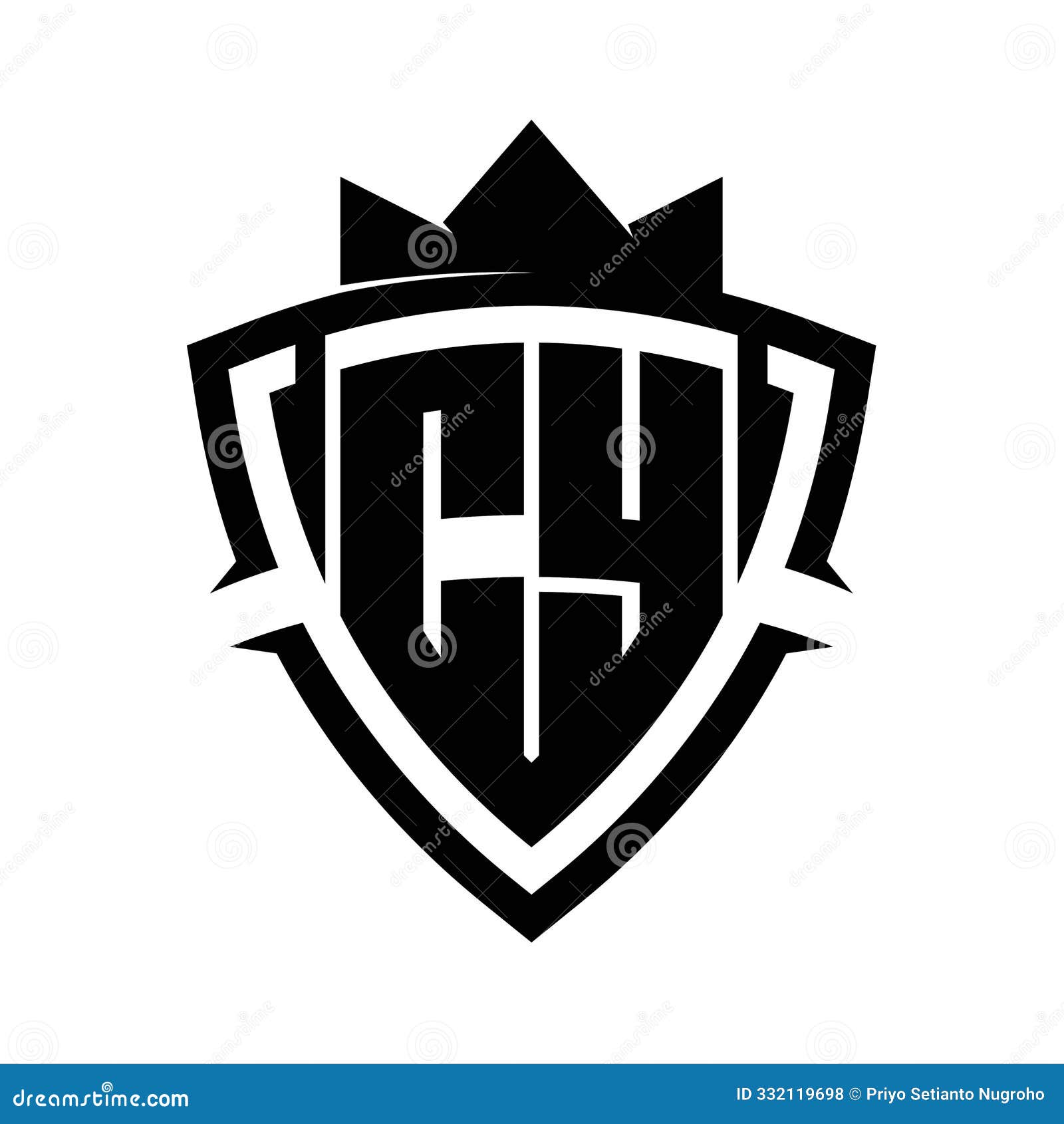 CY Letter Bold Monogram Triangle Curve Shield Shape with Crown Black ...