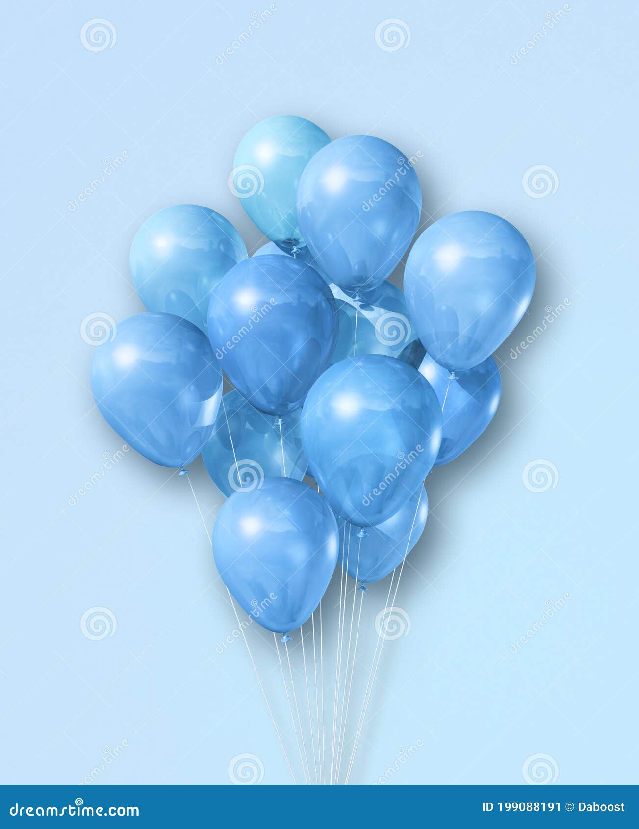 Cyan Air Balloons Group on a Light Blue Background Stock Illustration ...
