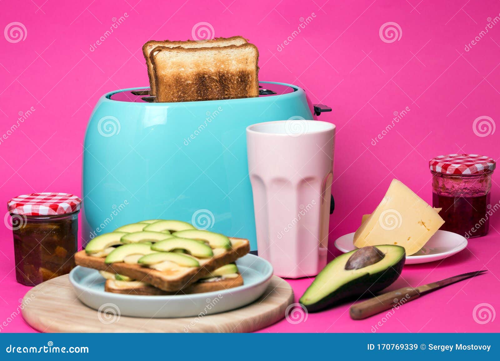 Cyan Color Toaster on a Pink Background Stock Image - Image of ...
