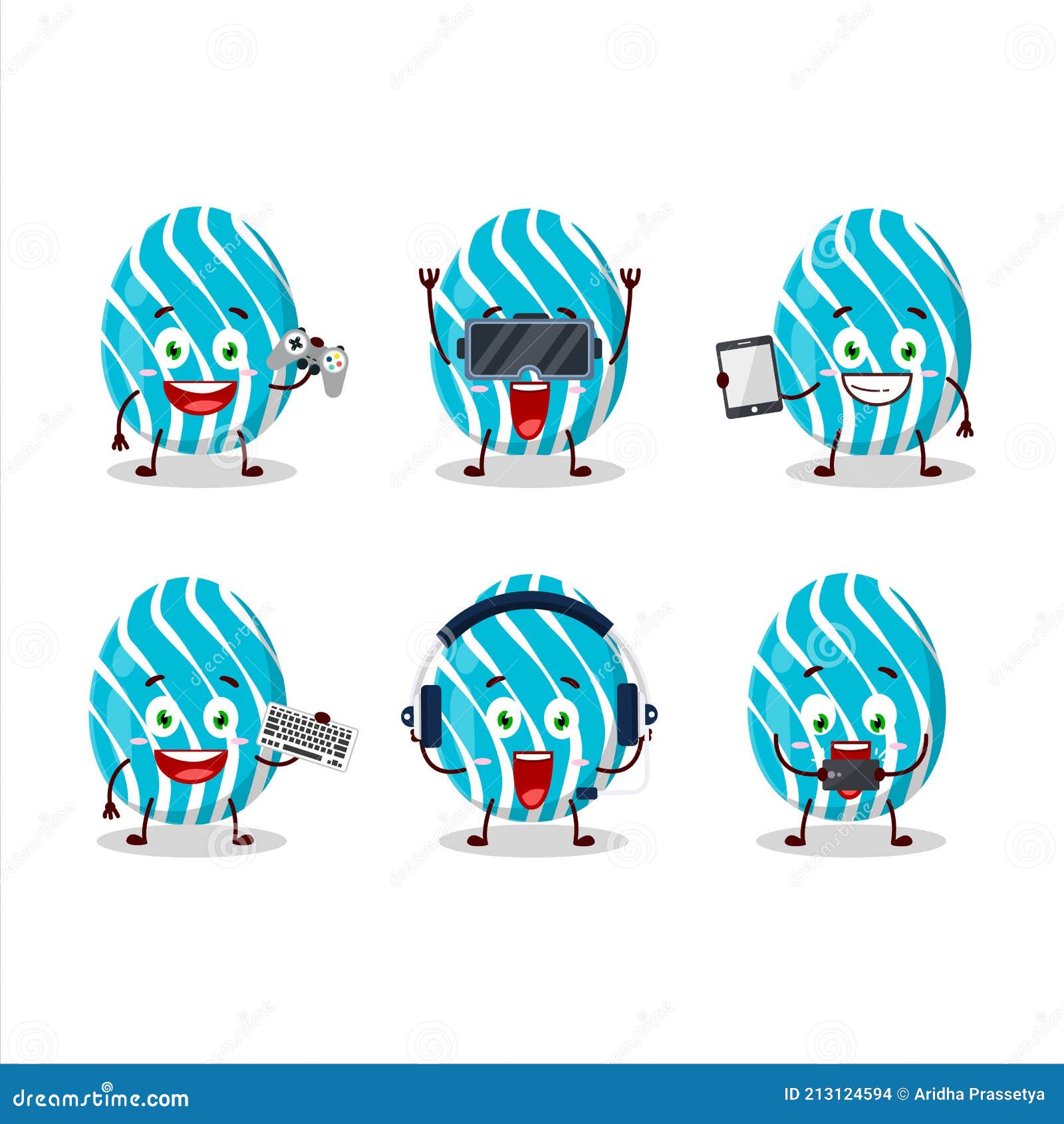 Cyan Easter Egg Cartoon Character are Playing Games with Various Cute ...
