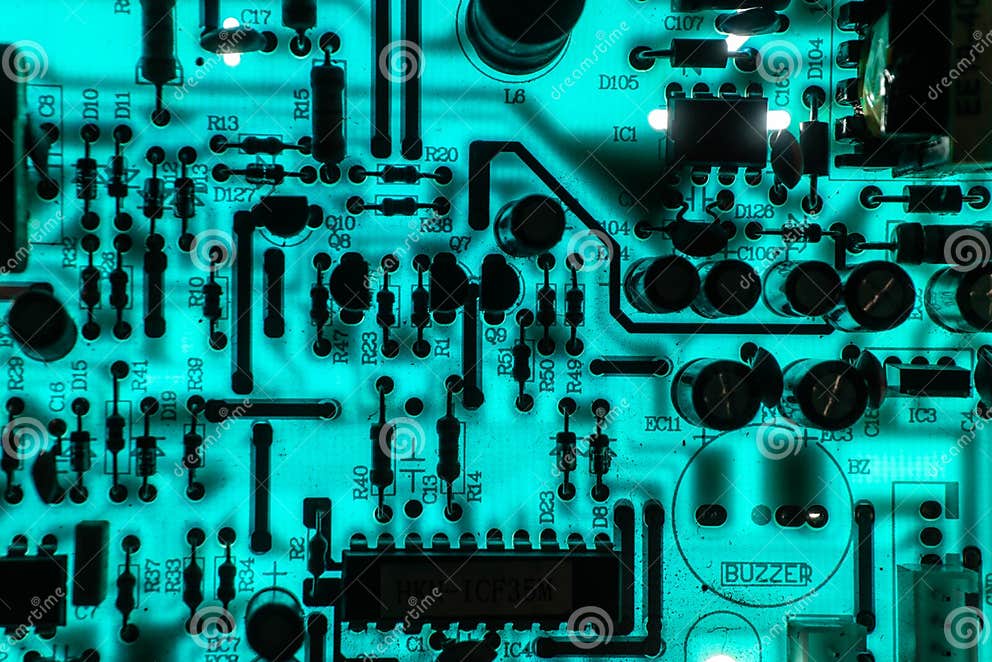 Cyan Electronic Board Illuminated Backlight, Close Up Stock Image ...