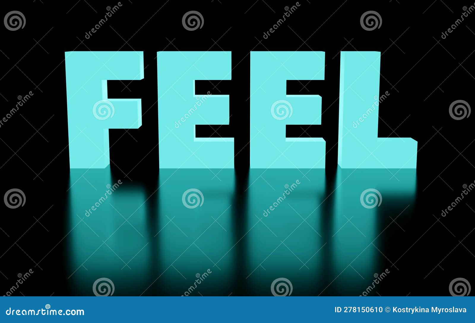 A Cyan Glowing Sign Saying Feel in Dark Empty Room Stock Illustration ...
