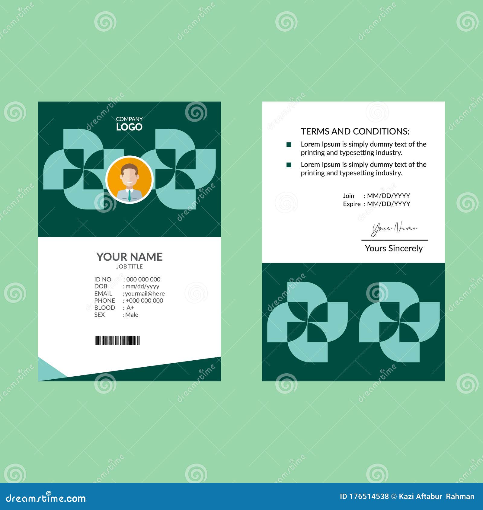Cyan ID Card Design Template Stock Photo - Image of company, business ...