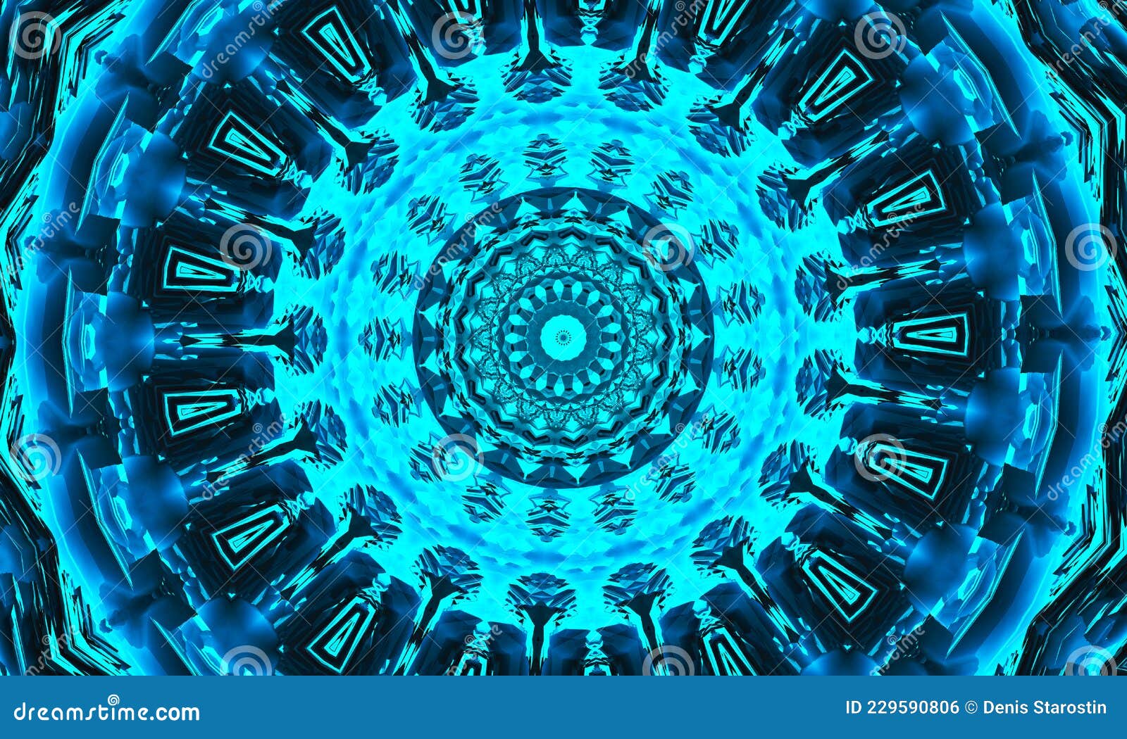 Cyan Indigo and Black Hypnotic Kaleidoscope Background Stock ...