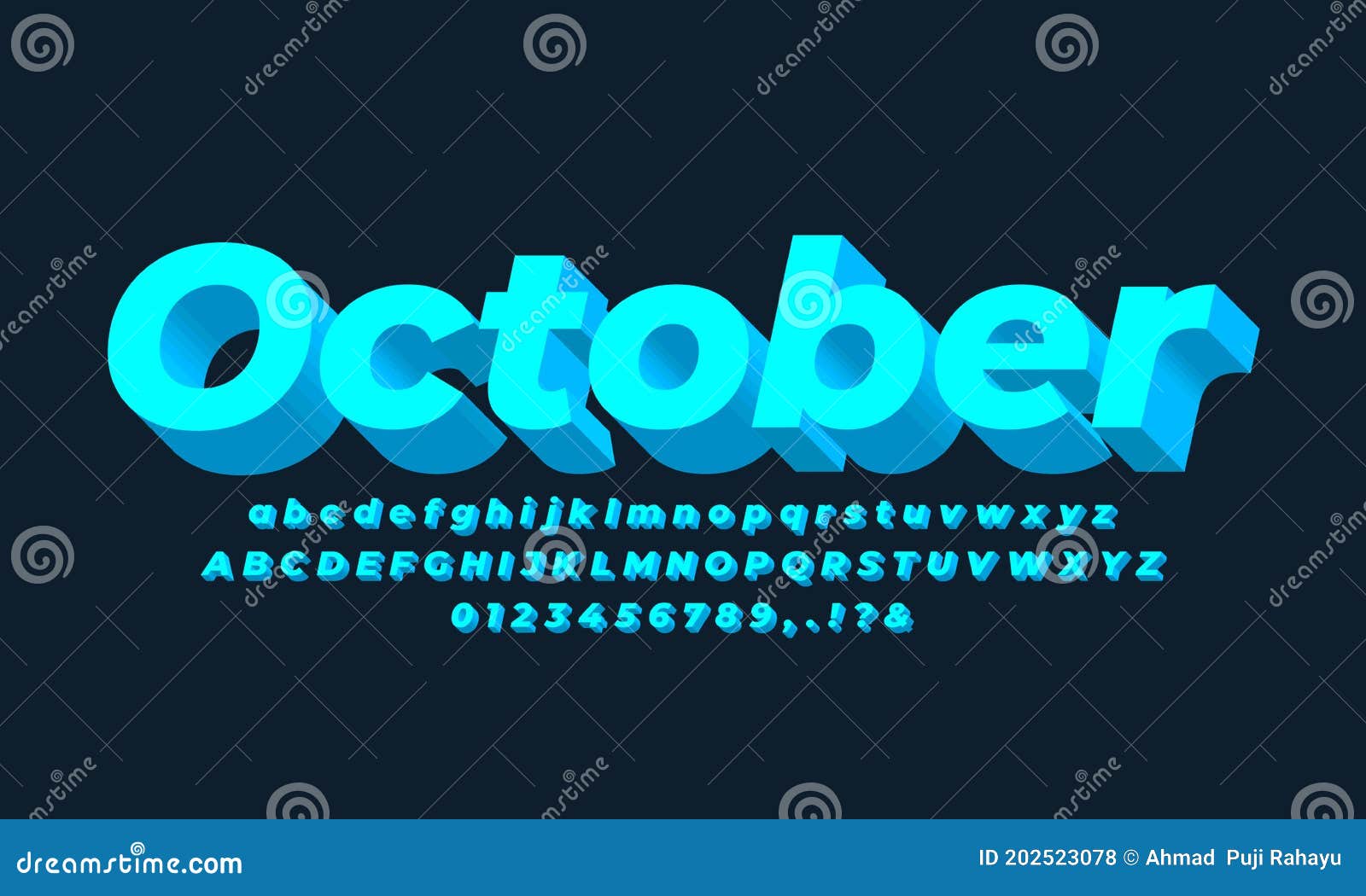 Cyan Light 3d Font Effect or Text Effect Design Alphabet Stock Vector ...