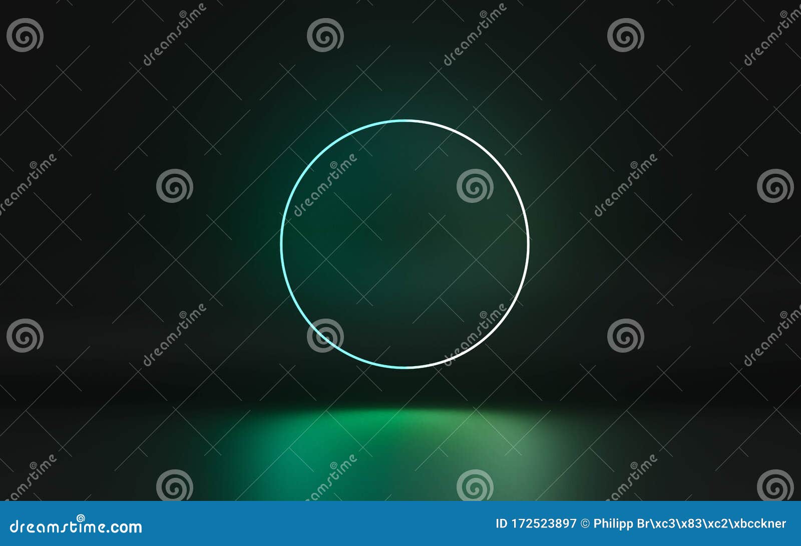 Cyan Neon Light Ring Abstract Dark Background 3d Render Illustration ...