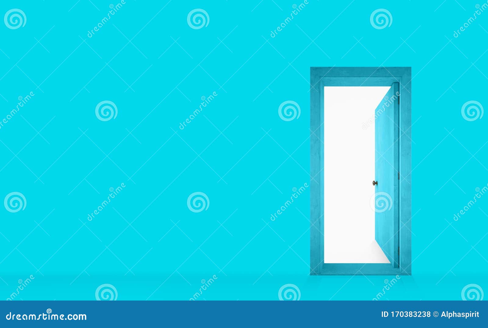 Cyan Painted Wall with an Open Door on the Right Stock Photo - Image of ...