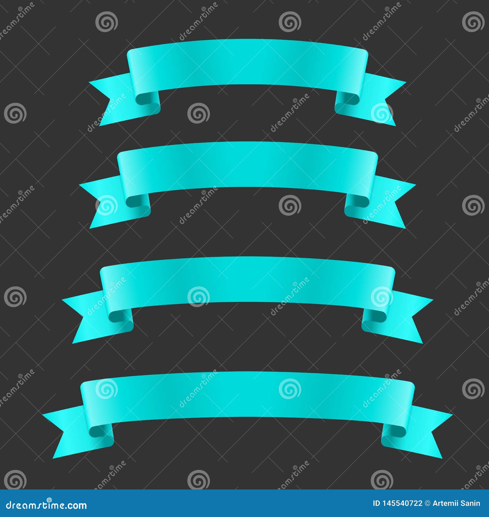 Cyan Realistic Ribbon Banners Set. Vector Illustration for Design Stock ...