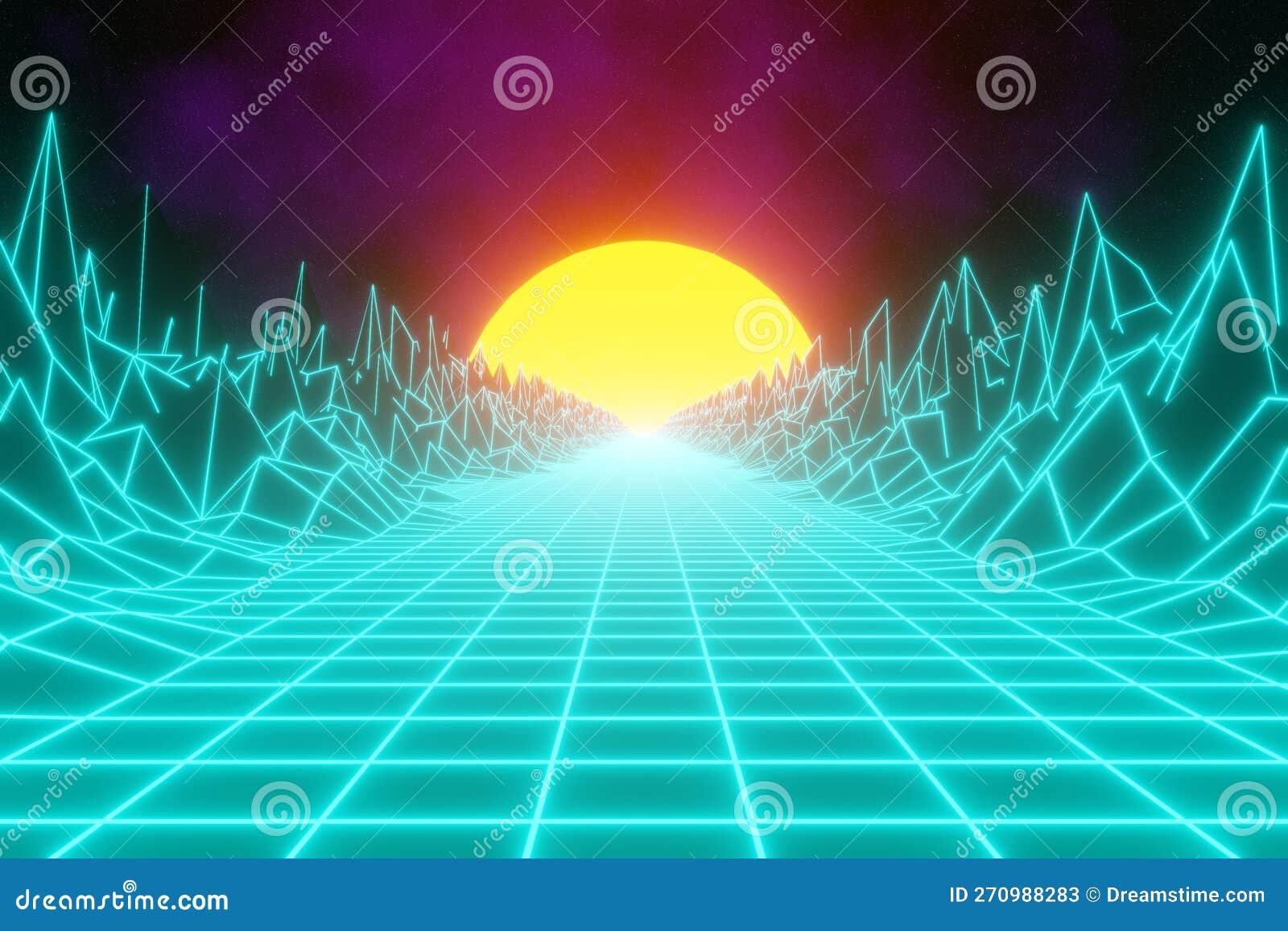 Cyan Retro Futuristic Technology Background 3d Render, 80s Retro ...