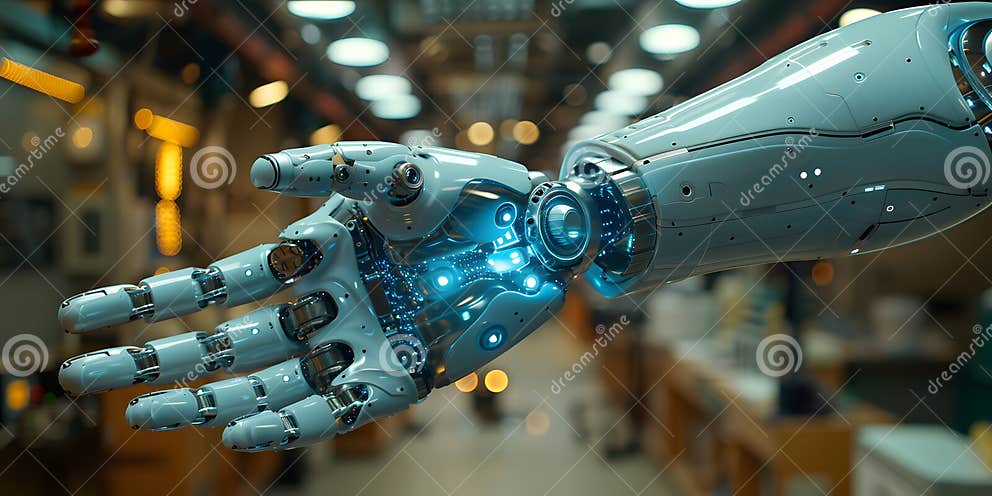 Advanced Robot Arm in Contemporary Tech Setting Stock Illustration ...