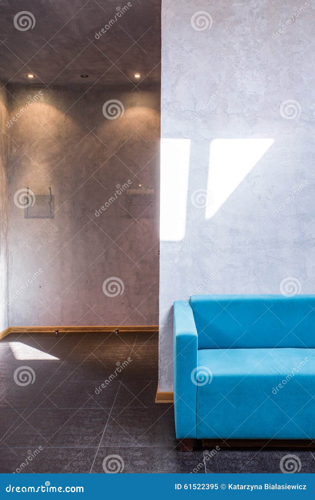 Cyan Sofa in Industrial Interior Stock Image - Image of loft, indoors ...