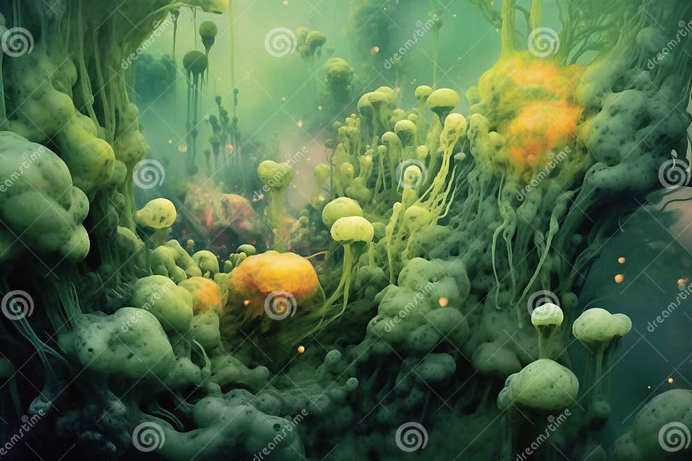 Cyanobacteria. Blue Green Algae Under a Microscope Stock Illustration ...