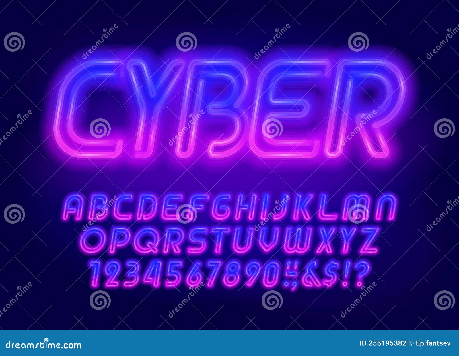 Cyber Alphabet Font. Neon Electronic Letters And Numbers. Vector ... Cyber Alphabet Font. Neon Electronic Letters And Numbers. Vector ...