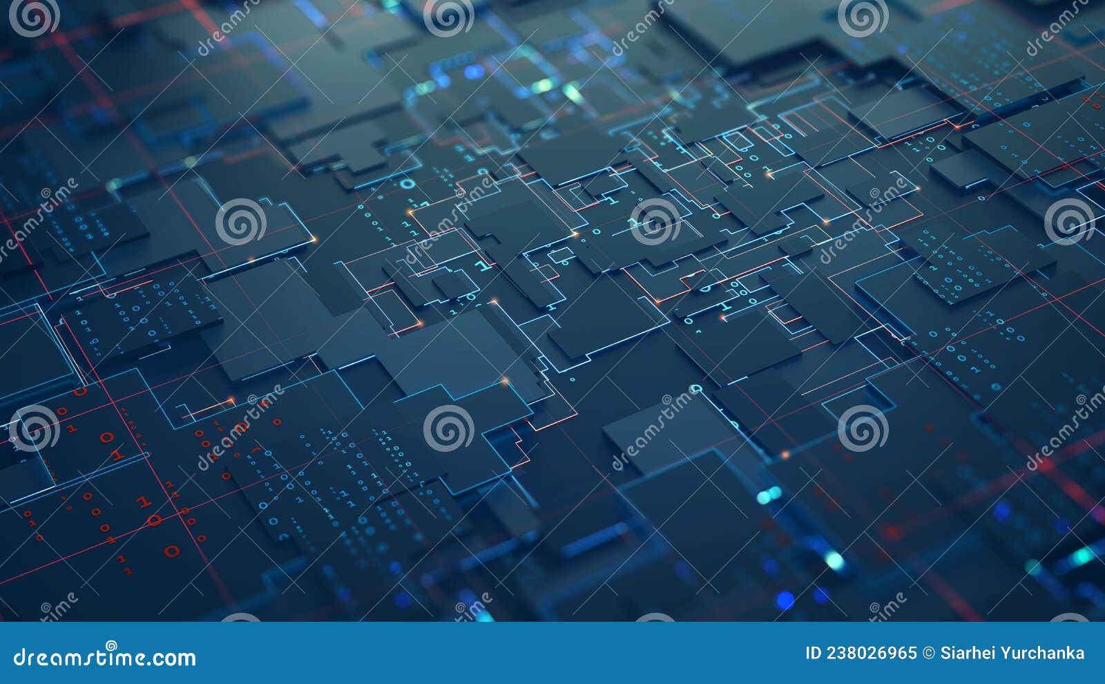 Cyber Architecture 3D Illustration. Nano, Neuro Technologies, Internet ...