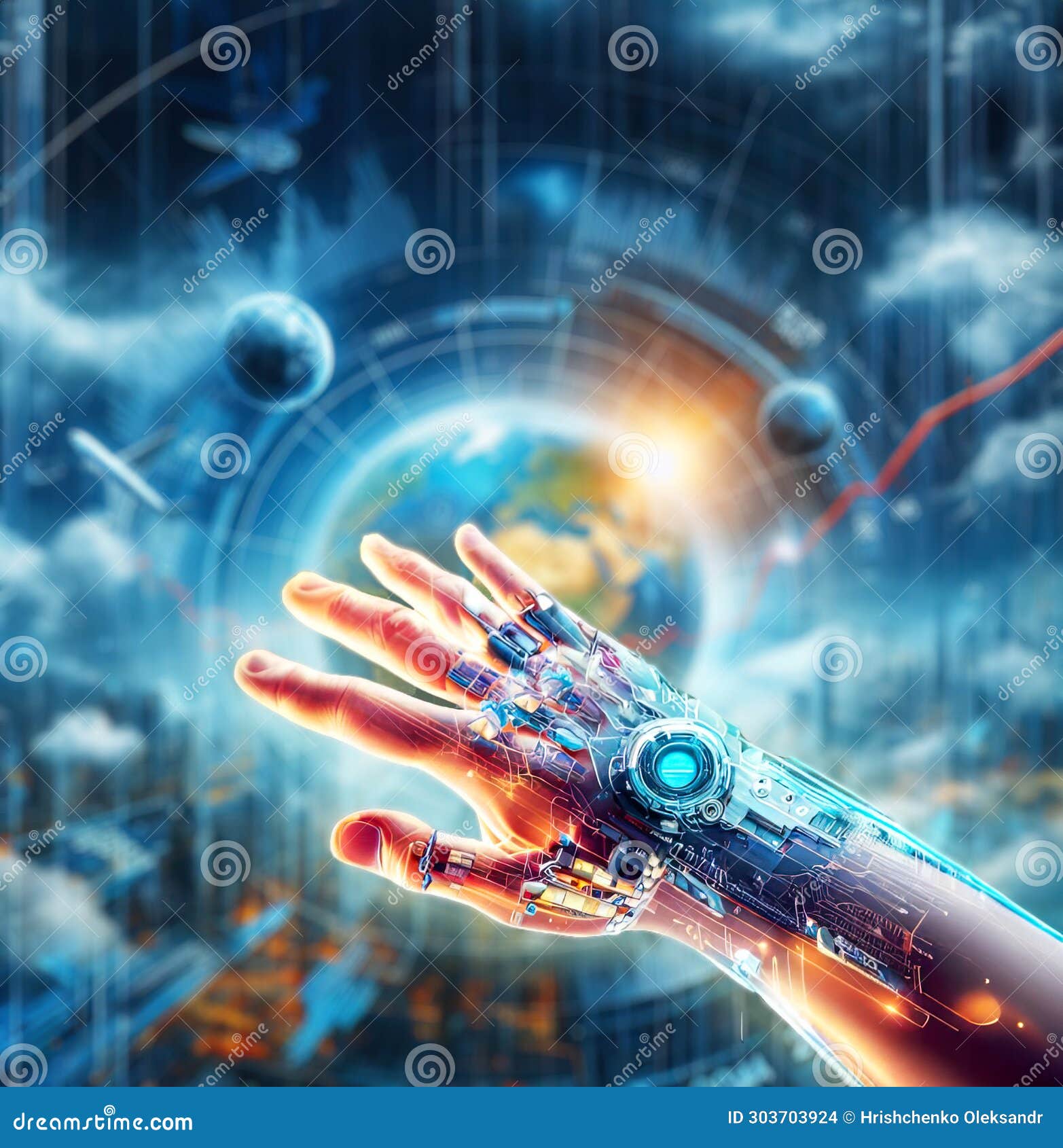 Cyber Arm with Implanted Technological Chips in Cyberspace Stock ...