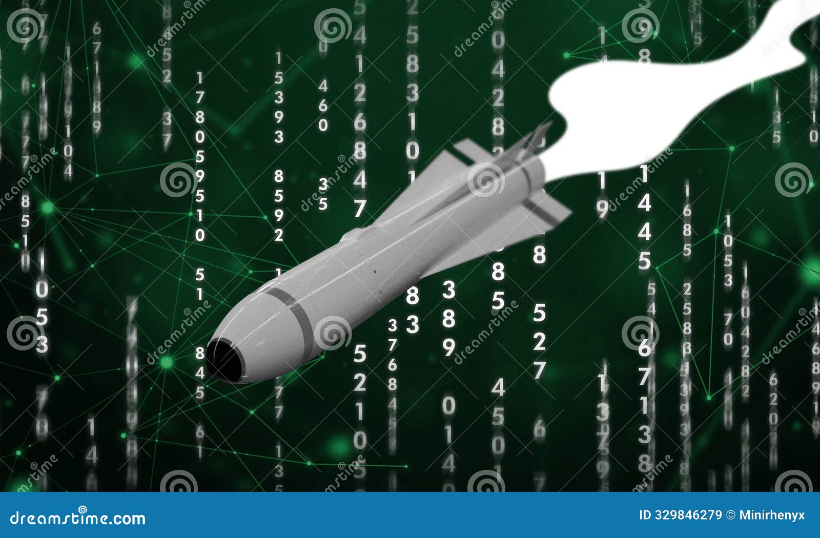 Missile Launch in Green Matrix Background, Cyber Attack Collage Concept ...