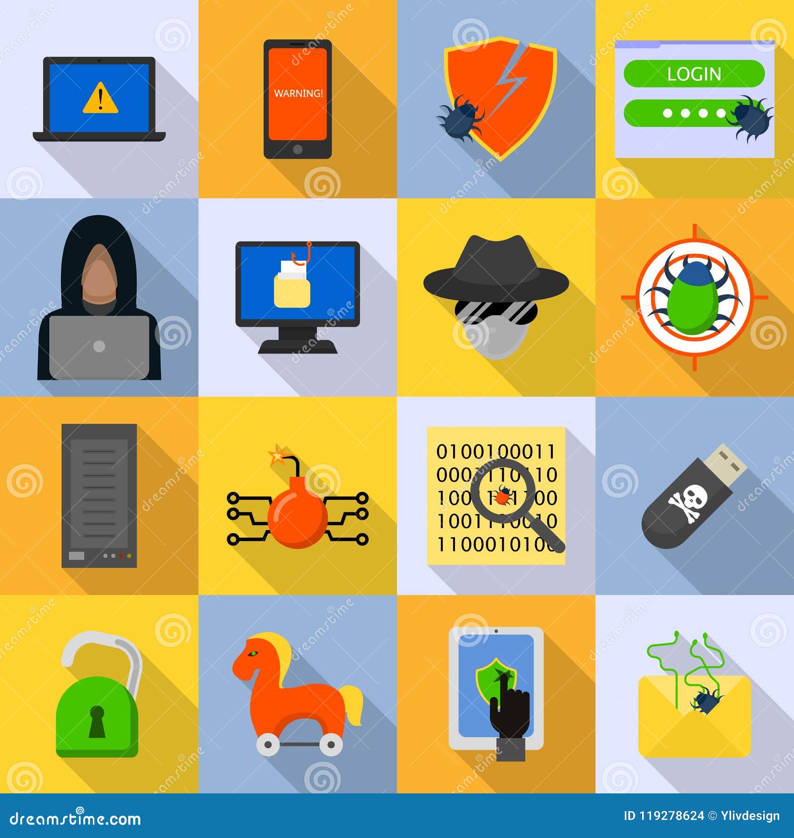 Cyber Attack Computer Virus Icons Set, Flat Style Stock Vector ... Cyber Attack Computer Virus Icons Set, Flat Style Stock Vector ...