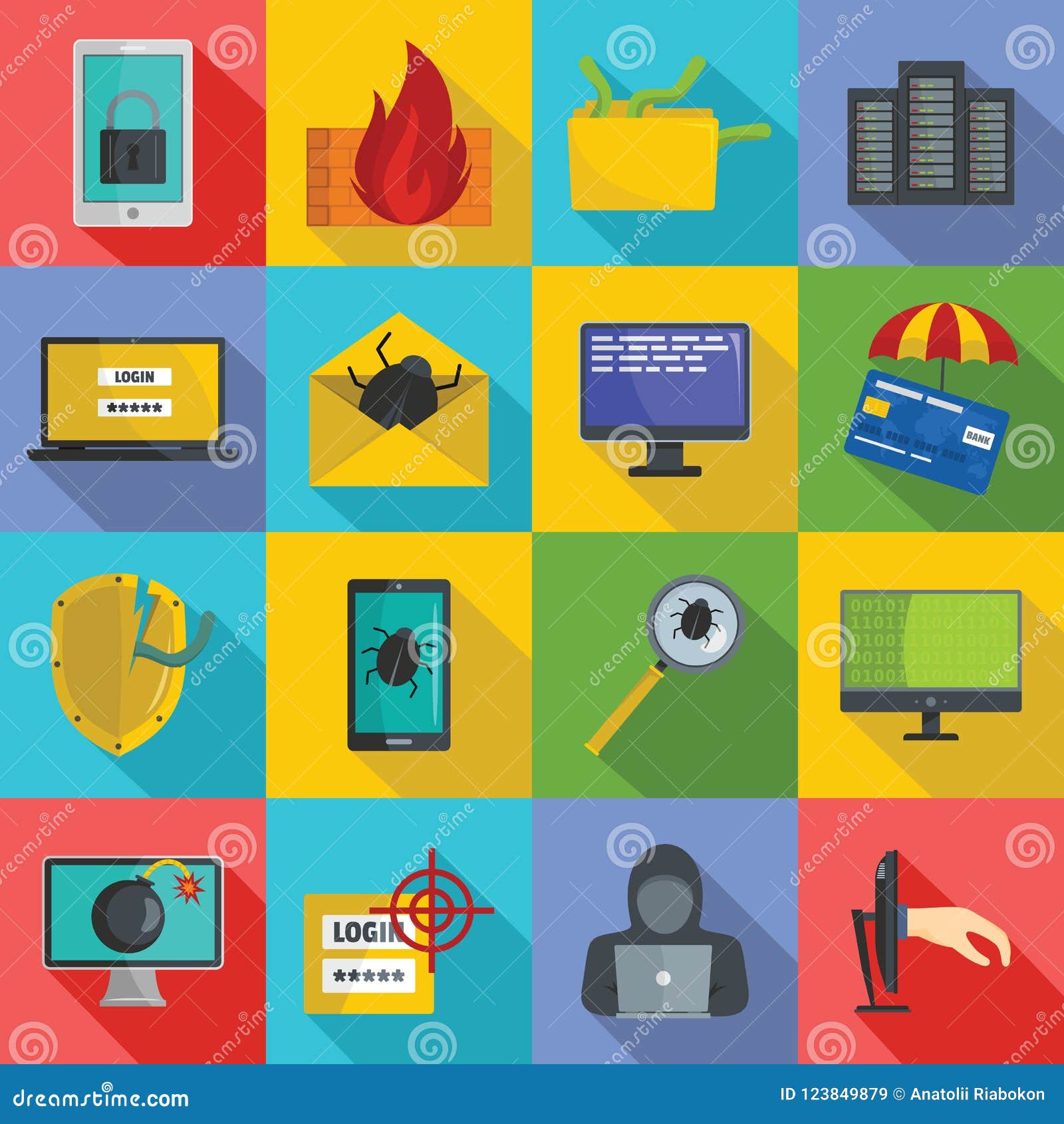 Cyber Attack Computer Virus Icons Set, Flat Style Stock Illustration ... Cyber Attack Computer Virus Icons Set, Flat Style Stock Illustration ...