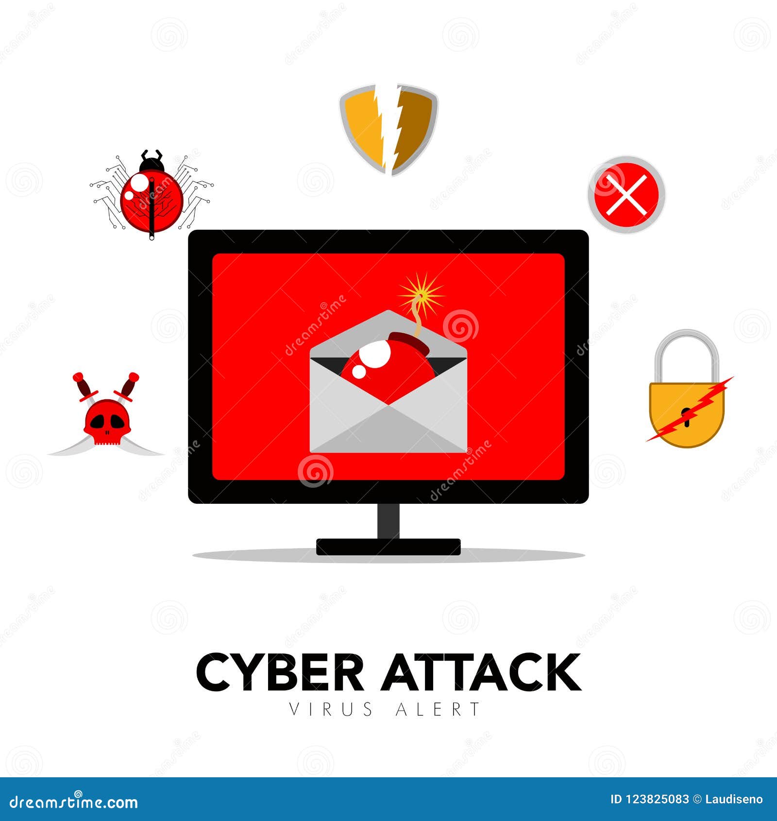 Cyber Attack Concept Graphic Design Stock Vector - Illustration of bomb ...
