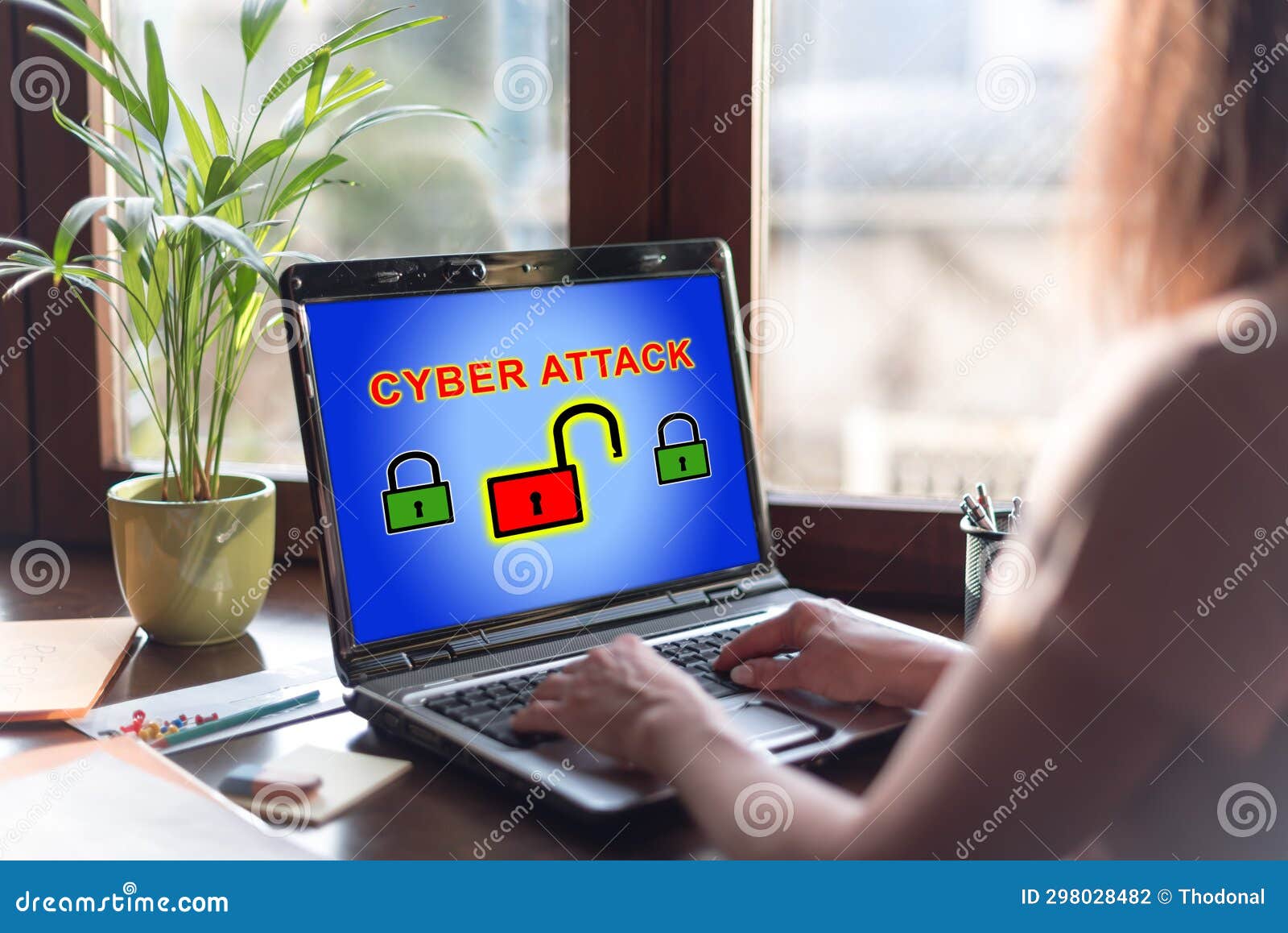 Cyber Attack Concept on a Laptop Screen Stock Photo - Image of access ...