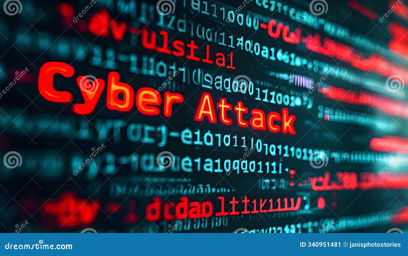 Cyber Attack Digital Display with Neon Red and Blue Code, Cybersecurity ...