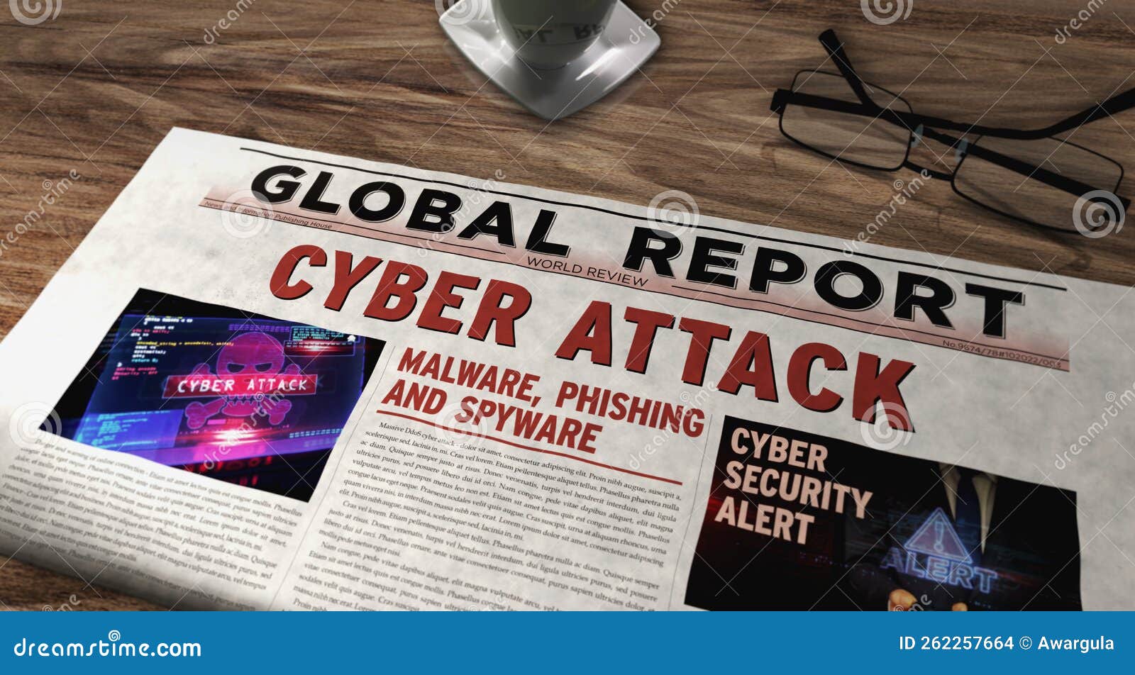 Cyber Attack and Digital Security Newspaper on Table Stock Illustration ...