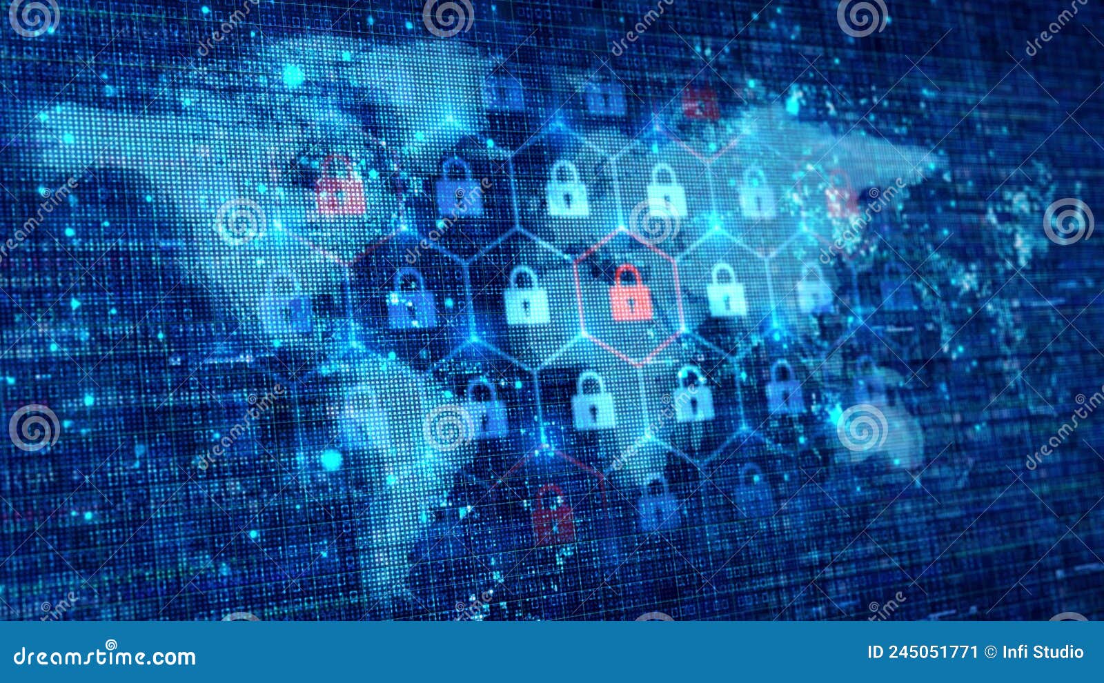 Cyber Attack Encryption Your Data World Map. Digital Lock. Hacker ...